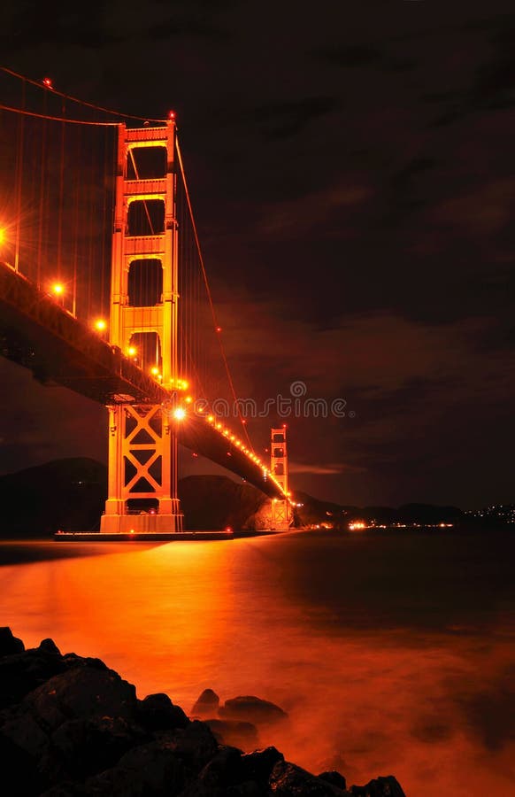 Golden Gate Bridge at Night Stock Image - Image of francisco, golden ...