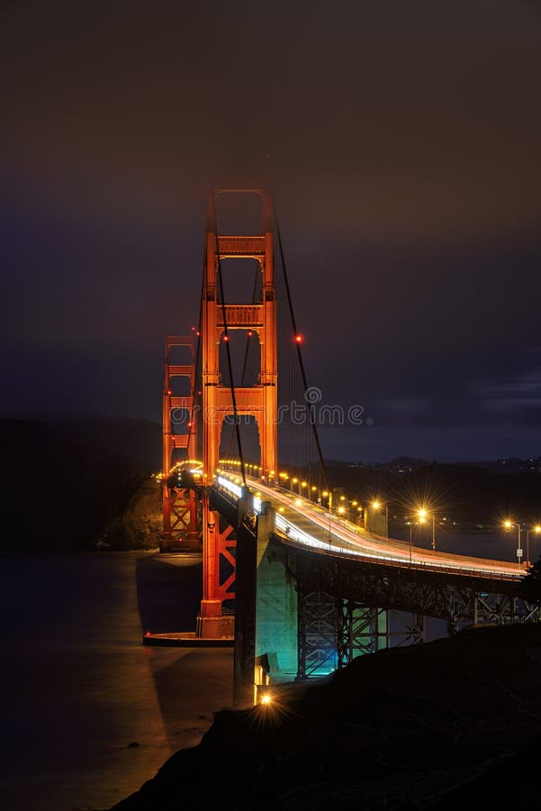 Golden Gate Bridge, Night Illumination, San Francisco, CA Stock Image ...