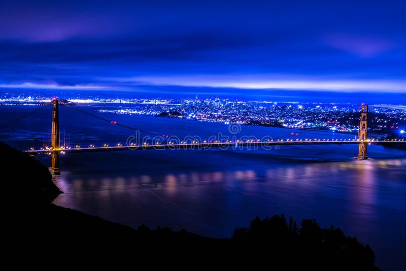 Golden Gate Bridge at Night Stock Photo - Image of gate ...