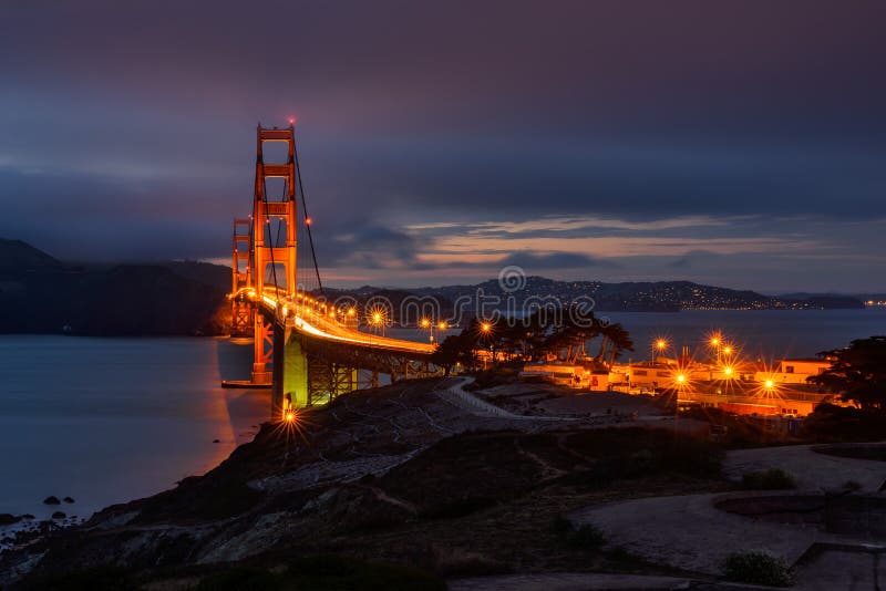Golden Gate Bridge at Night Stock Image - Image of exposure, california ...