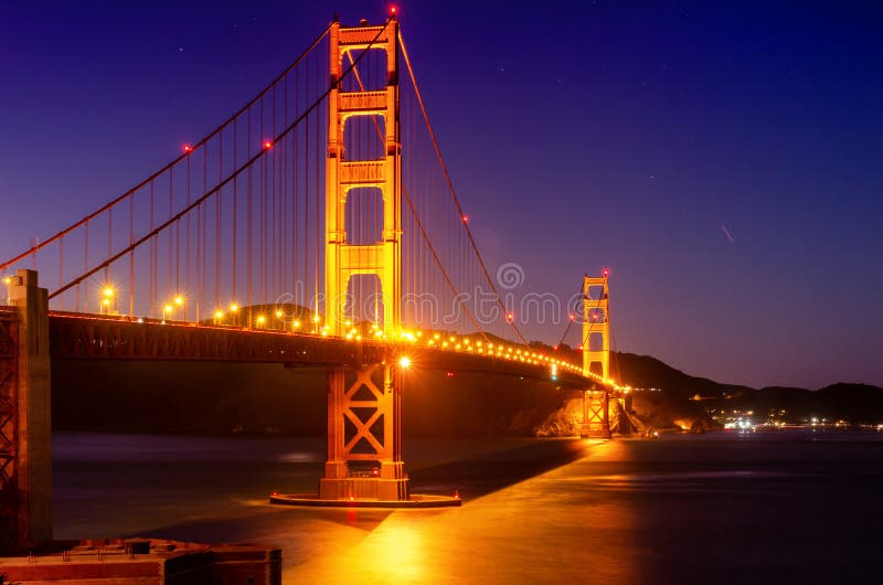Golden Gate Bridge at Night, San Francisco, USA Stock Photo - Image of ...