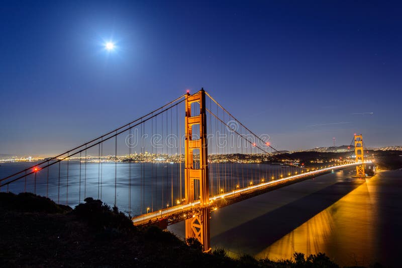 Golden Gate Bridge at Night, San Francisco Stock Image - Image of ...