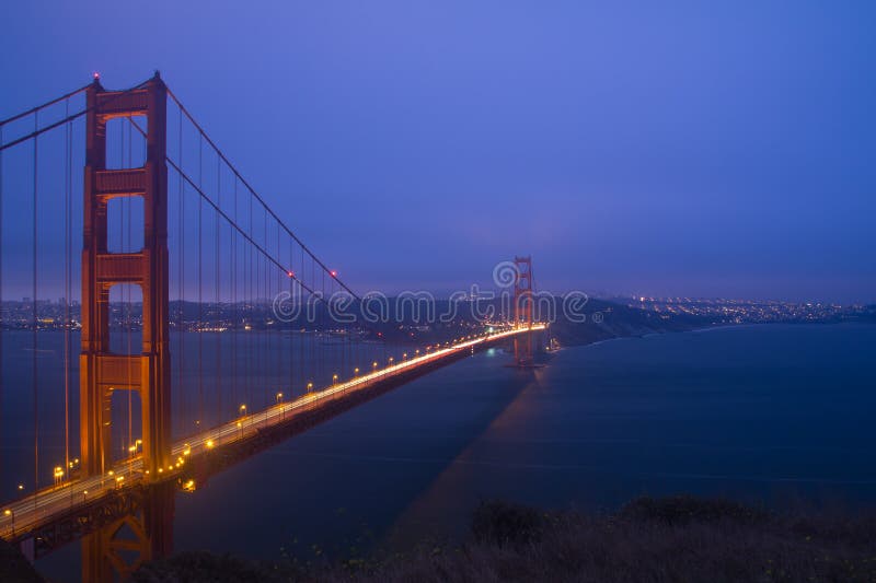 Golden Gate Bridge Night Scene Stock Image - Image of cable, famous ...