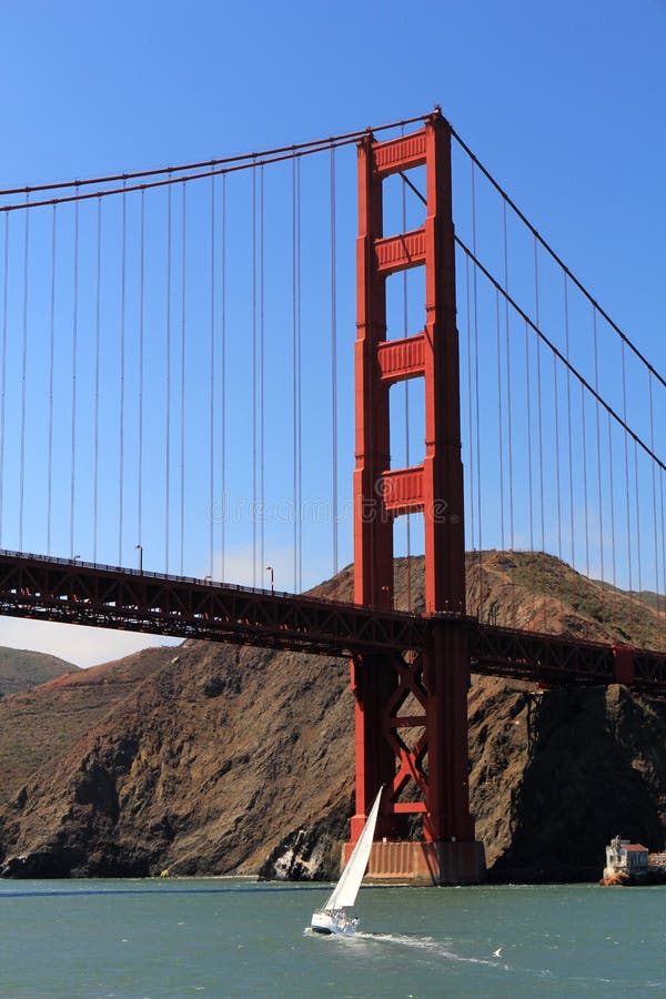 Golden Gate Bridge with Sailboat Stock Photo - Image of water, historic ...