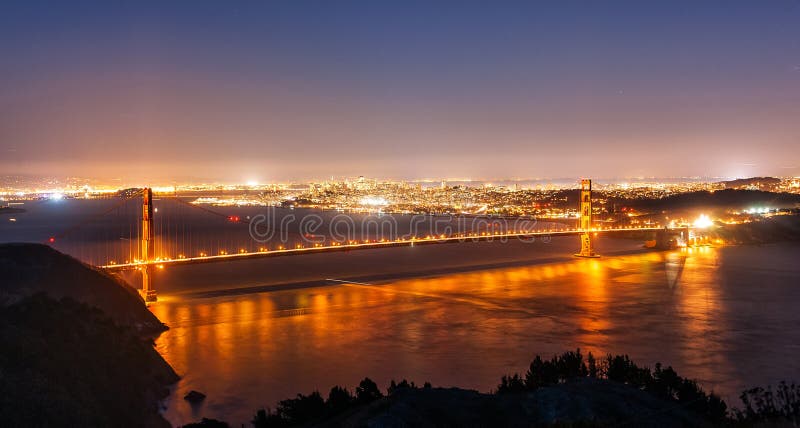 Golden Gate Bridge of San Francisco at Night Stock Photo - Image of ...