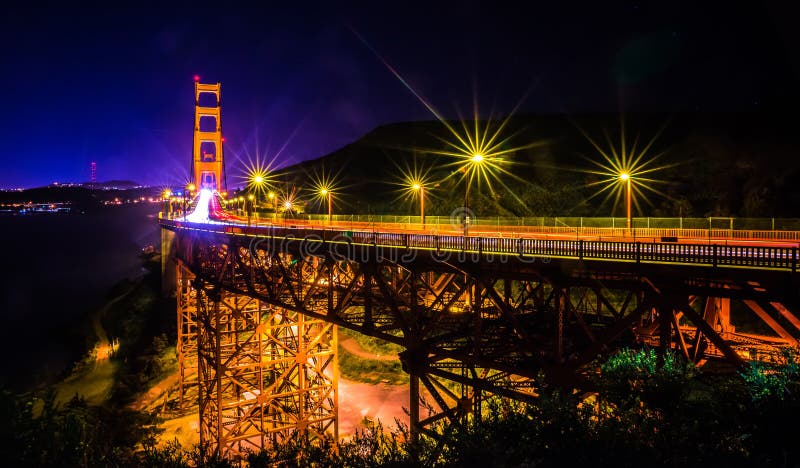 Golden Gate Bridge in San Francisco at Night Stock Photo - Image of ...