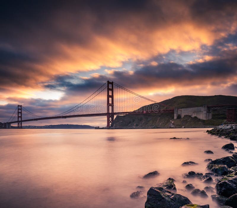 Golden Gate Bridge with Sunset Clouds Stock Photo - Image of suspension ...