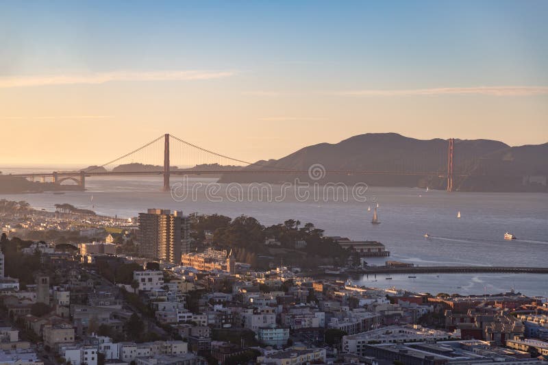 Golden Gate Bridge at Sunset Stock Image - Image of attraction, gate ...
