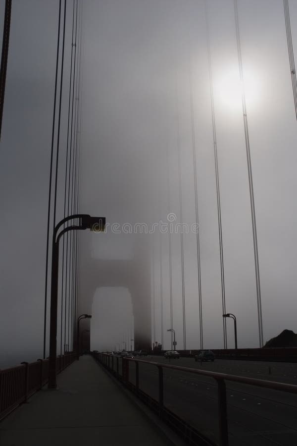 Golden Gate Bridge in Thick Fog. Stock Image - Image of gate, sunrise ...