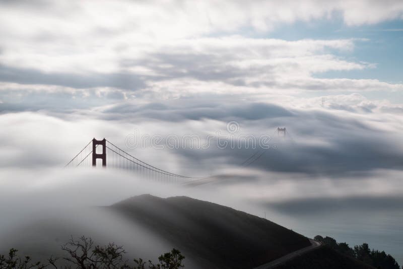 Golden Gate Bridge Under Intense Fog Stock Photo - Image of intense ...