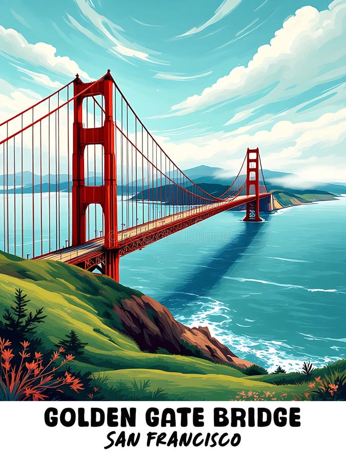 Golden Gate Bridge Vintage Artwork Stock Illustration - Illustration of ...