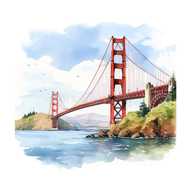 Golden Gate Bridge Watercolor. Vector Illustration Design Stock ...