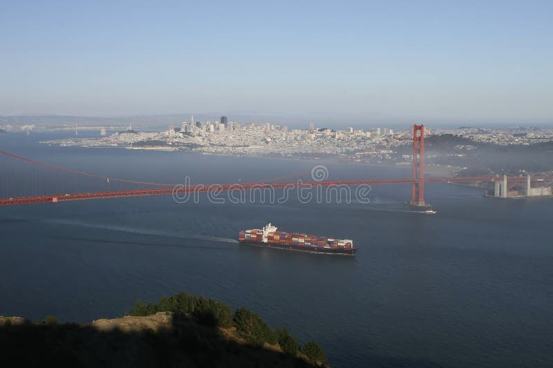 Cargo Ship Approaching Golden Stock Photo - Image of gate ...