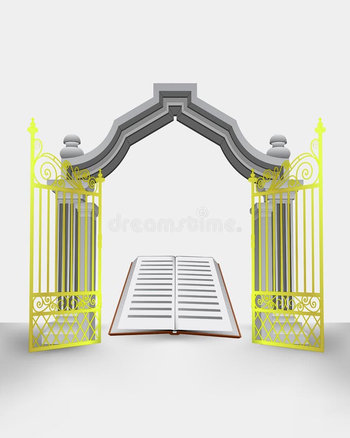 Golden Gate Entrance with Open Book Stock Illustration - Illustration ...