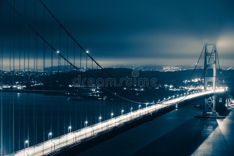 Golden Gate Night Scenery stock image. Image of horizontal - 45797877