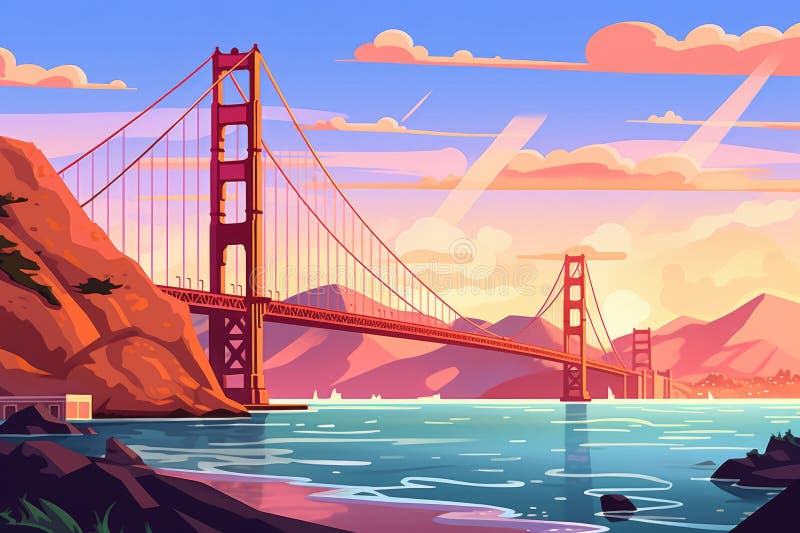 Golden Gate San Francisco Bridge Illustration Art Generative AI Stock ...