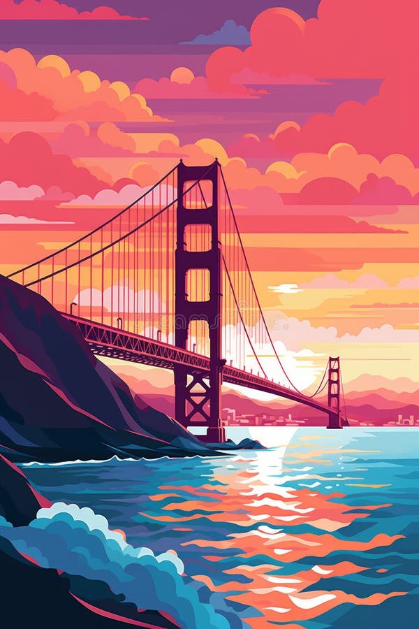 Golden Gate San Francisco Bridge Illustration Art Image Generative AI ...