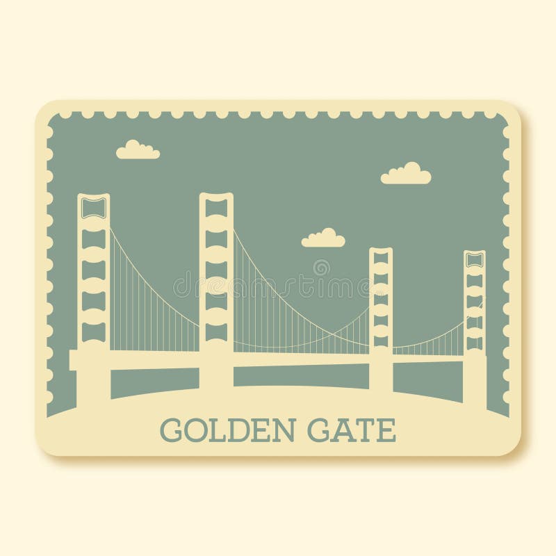 Golden Gate Stamp or Ticket Design in Blue and Beige Stock Illustration ...