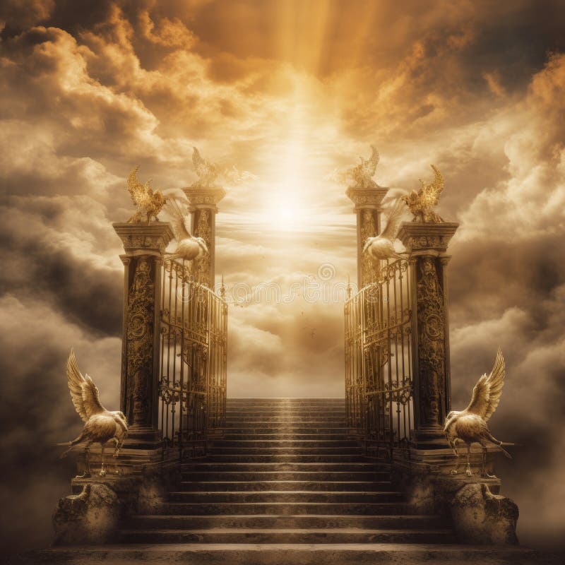 Golden Gates Of Heaven With Glowing Light Stock Illustration Illustration Of Holy Light