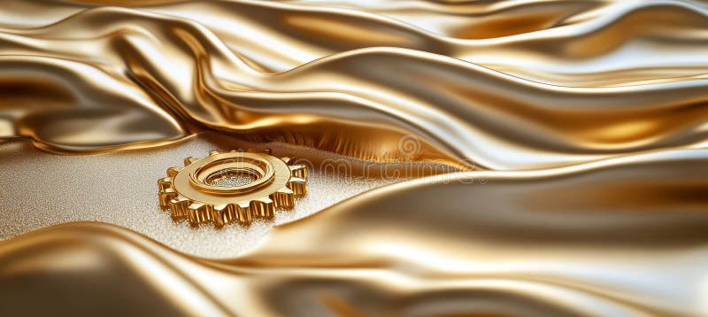 Golden Gear on Luxurious Silk a Symbol of Precision and Elegance in a ...