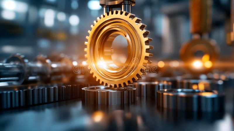 Golden Gear in Modern Industrial Setting Stock Illustration ...