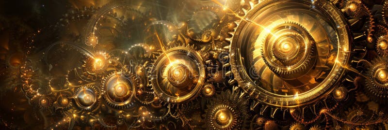 Golden Gears and Cogs Intricate Clockwork Mechanism Abstract Background ...