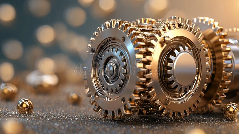 Golden Gears Interlocked on Textured Surface Stock Illustration ...