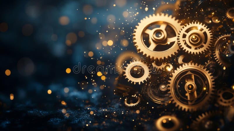 Golden Gears Interlocking in Dark Background Stock Photo - Image of ...