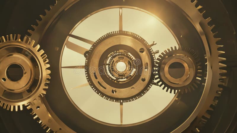 Golden Gears Interlocking and Rotating, Illuminated by Soft, Cinematic ...