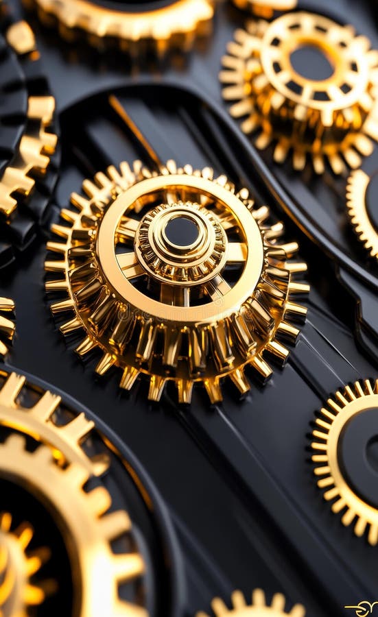 Golden Gears Precision Machinery Interlocking Gears Gold Black ...
