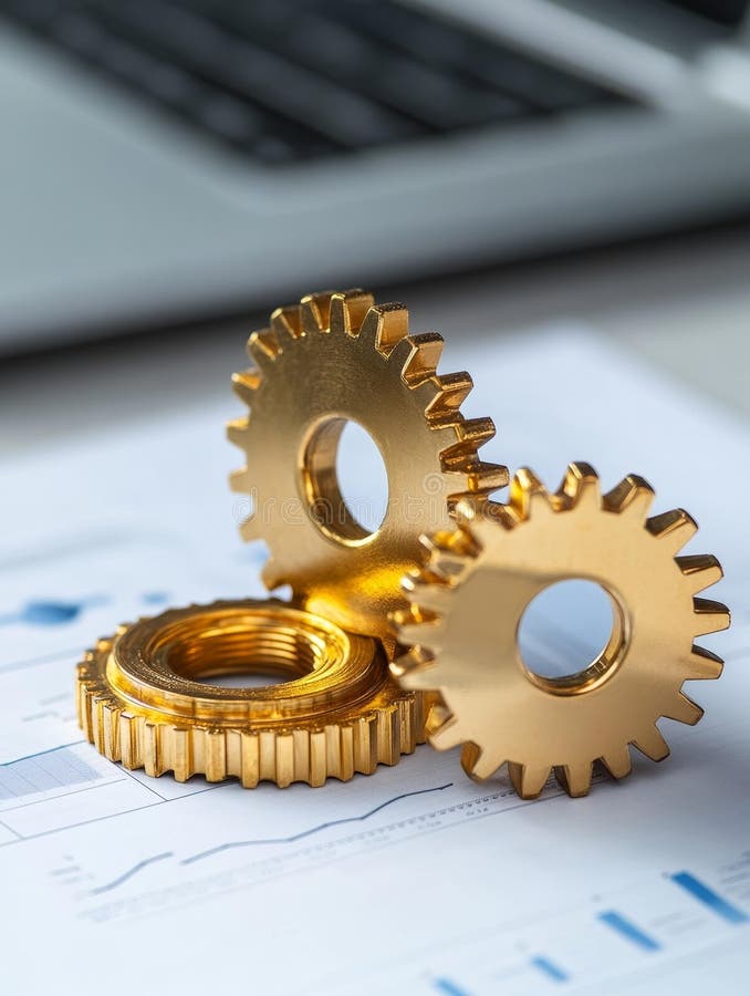 Golden Gears of Progress Teamwork Efficiency Success Synergy and ...