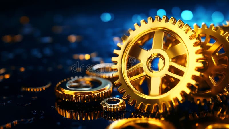 Golden Gears of Progress Teamwork Precision Industry Success Innovation ...