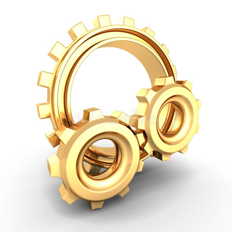 Steel Gears And Gold Gear On White Background. 3D Illustration. Stock ...