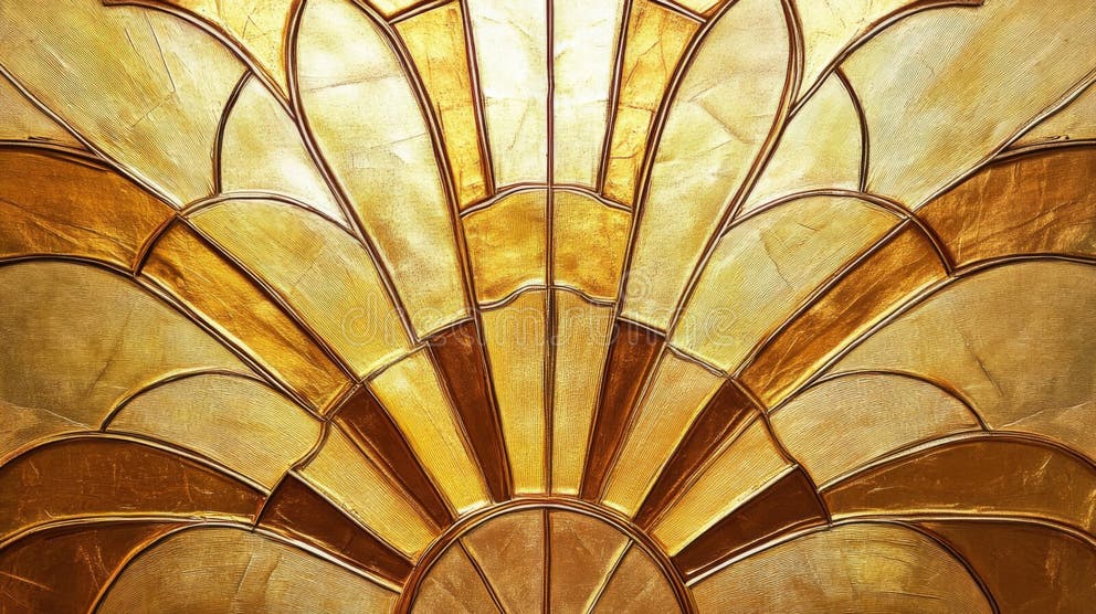 Golden Geometric Art Deco Sunburst Pattern Stock Illustration ...