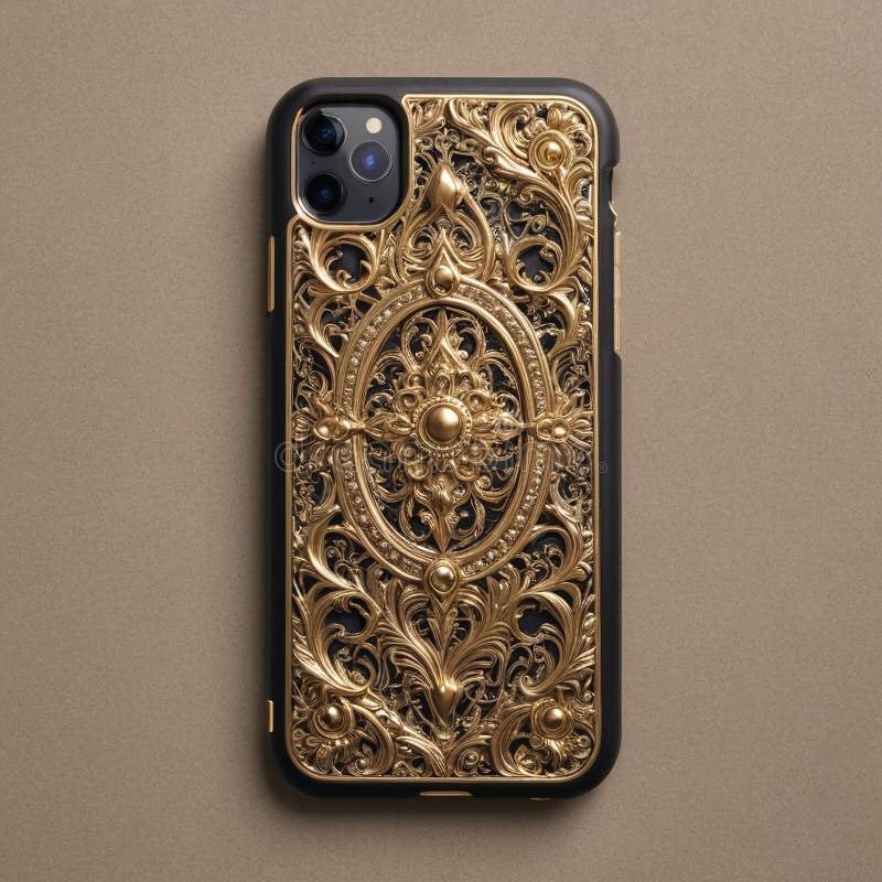 Golden Geometric Elegance Luxurious Smartphone Case on Display Stock ...