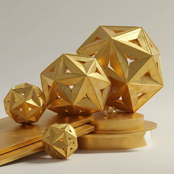 Golden Geometric Forms on Elevated Platforms Stock Illustration ...