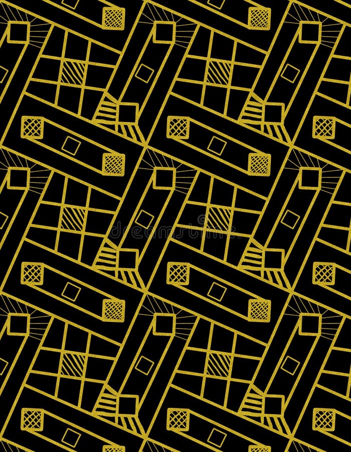 Golden Geometric Repeating Pattern with Glitter Texture Over Black ...