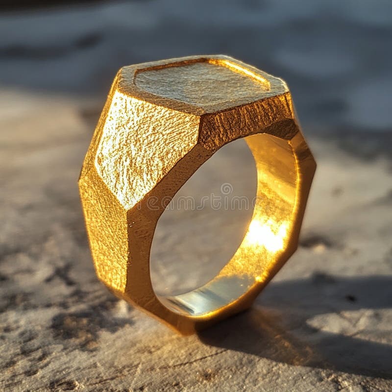 Golden Geometric Ring with Hexagonal Design in Sunlight Stock Image ...