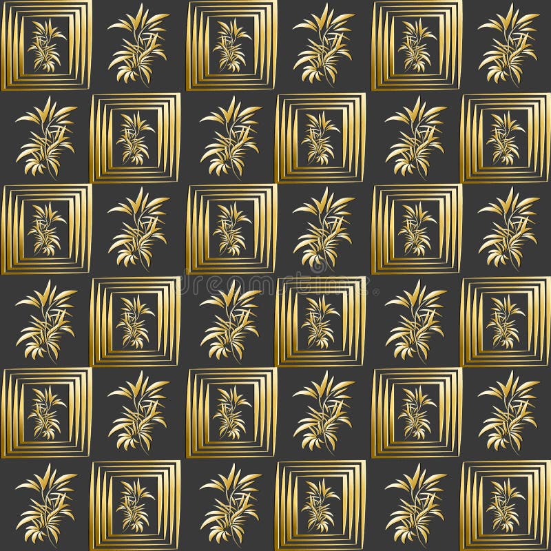 Golden Geometric Seamless Pattern with Bamboo Branches Stock Vector ...