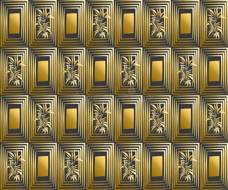 Golden Geometric Seamless Pattern with Bamboo Branches Stock Vector ...