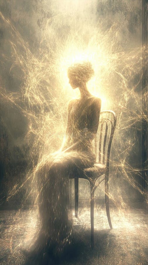 Golden Ghostly Entity Emanates Light while Seated, Embodying Elegance ...