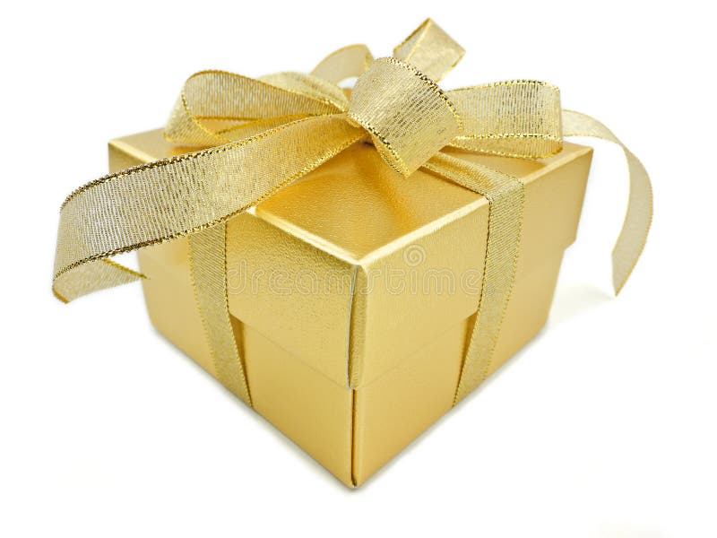 Gold Gift Box with Gold Ribbon Isolated Stock Image - Image of shiny ...