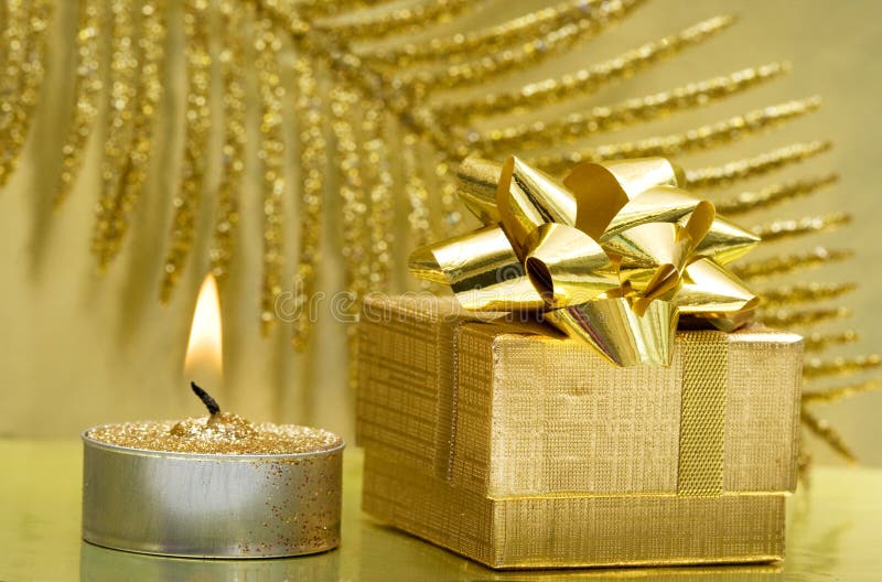 Golden gift box stock image. Image of cool, holiday, adorn - 3838277