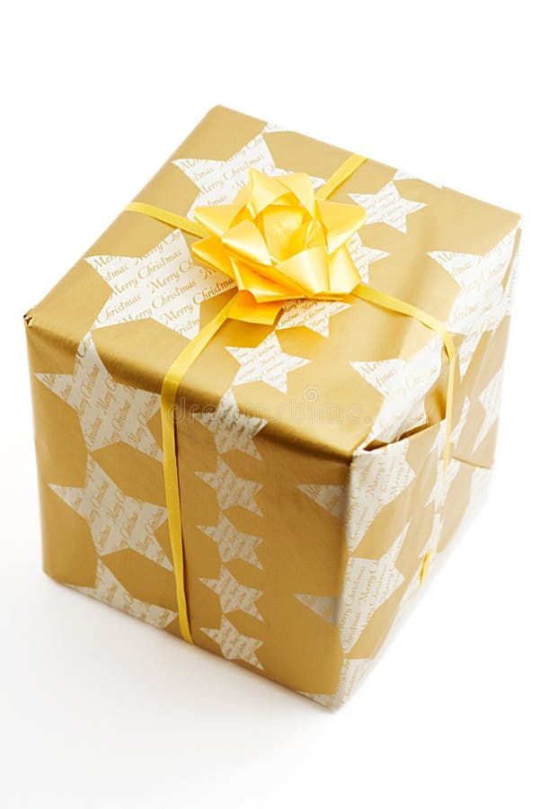 Golden gift box stock photo. Image of cube, ribbon, yellow - 4798952