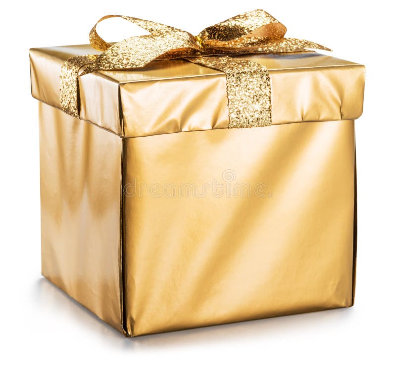 Golden Gift Boxes As a Symbol of Wishes and Celebration on White ...