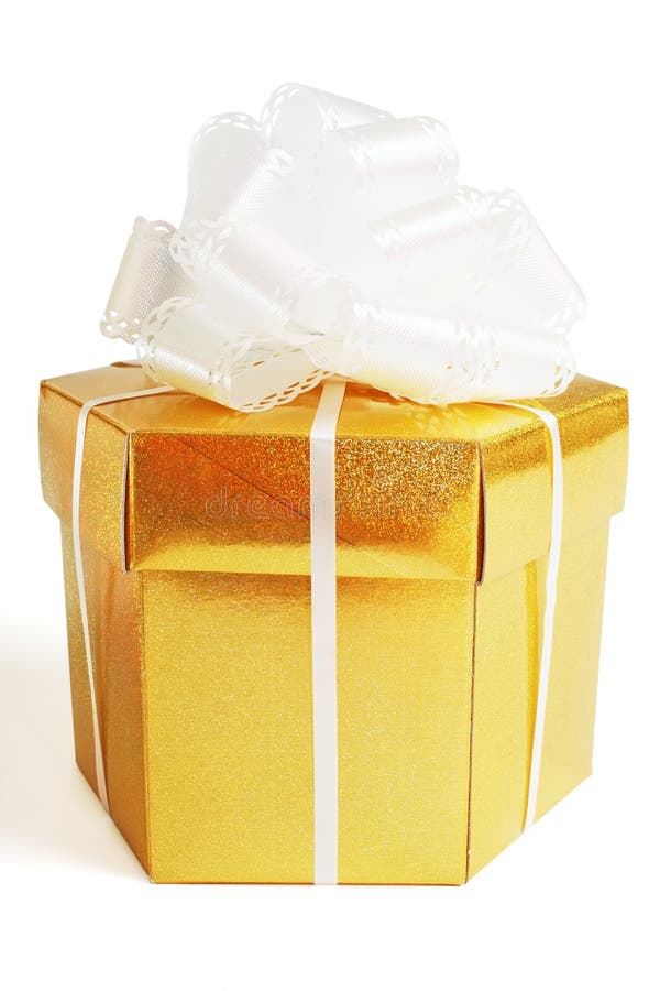 Golden gift box with bow stock image. Image of season - 13368825