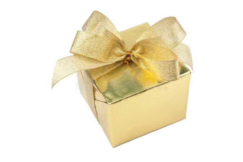 Golden Gift Box with Bow Isolated Stock Image - Image of decoration ...