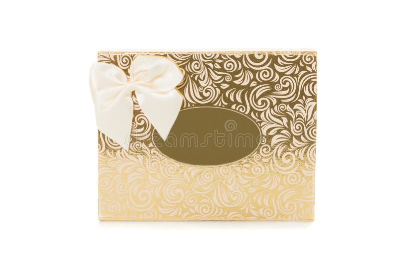 Golden Gift Box with Bow Tie Side View Stock Image - Image of seasonal ...