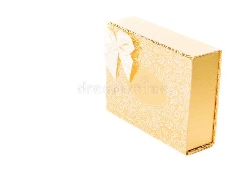 Golden Gift Box with Bow Tie Side View Stock Image - Image of seasonal ...