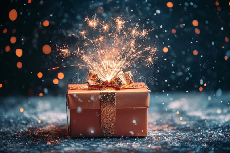 ?Golden Gift Box with Fireworks Exploding from it, Creating a Magical ...
